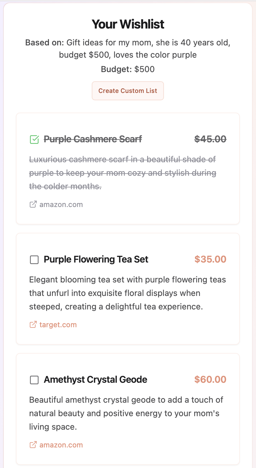 Listella - AI-Powered Wishlist Generator
